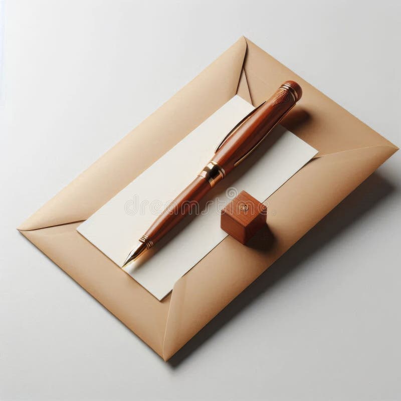 Elegant Wooden Pen Paired with an Envelope, Isolated on a Plain White ...