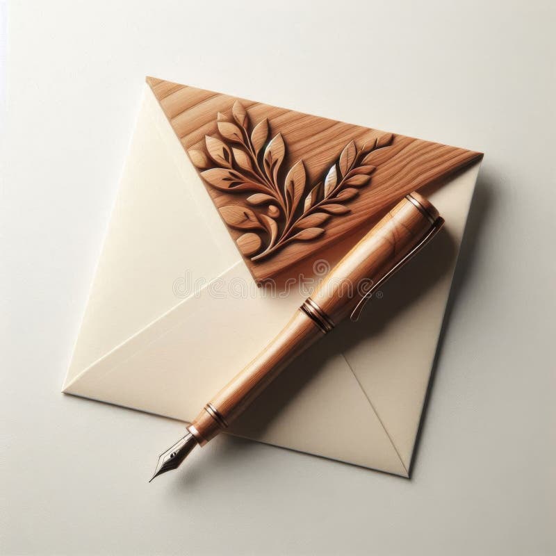 Elegant Wooden Pen Paired with an Envelope, Isolated on a Plain White ...