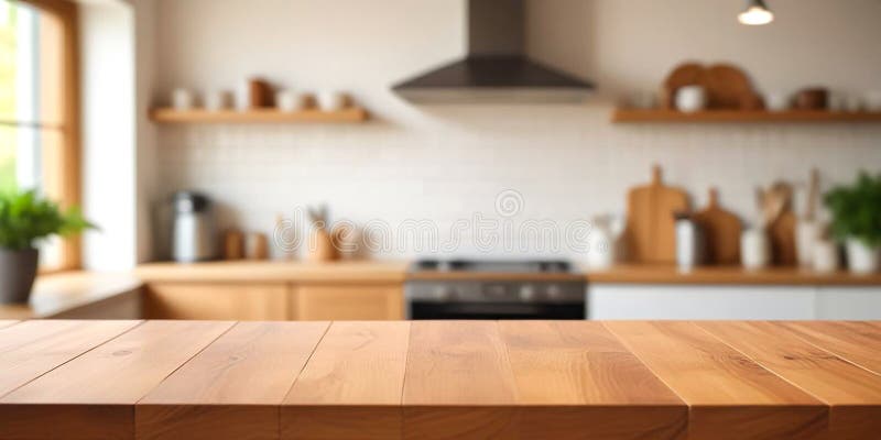 Elegant Wooden Tabletop in a Modern Kitchen Setting Stock Illustration ...