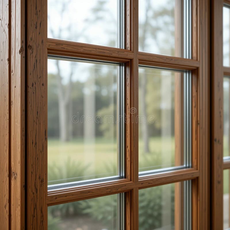 Elegant Wooden Window with Multiple Panes Stock Photo - Image of house ...