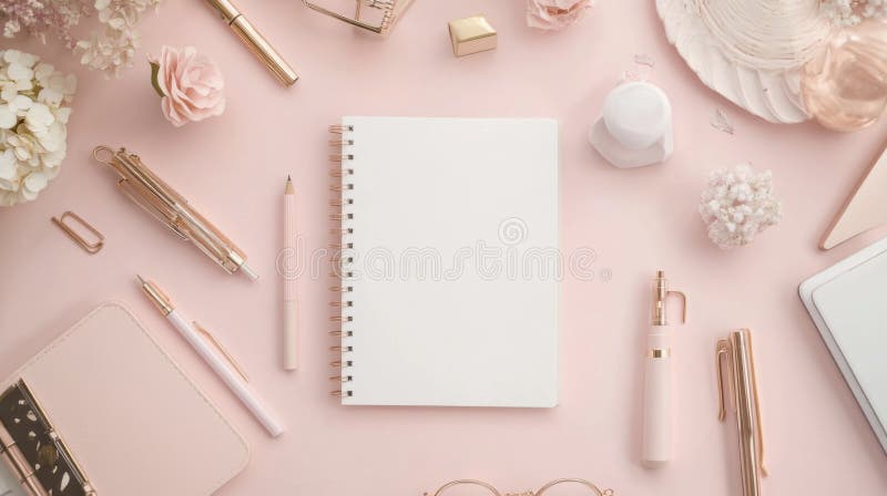 Elegant Workspace Setup Featuring Stationary and Decorative Elements on ...
