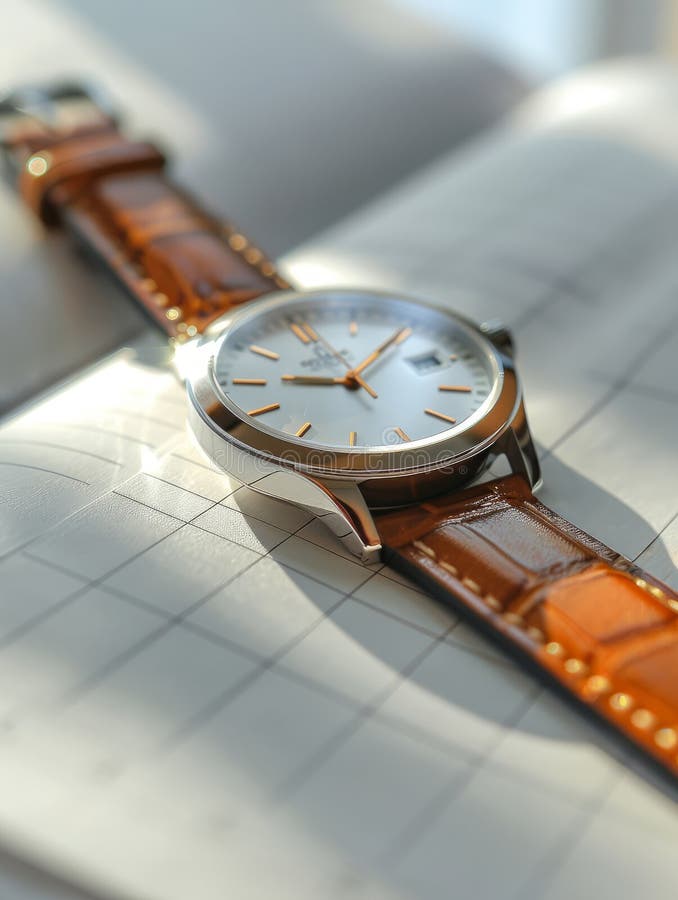 Elegant Wristwatch Brown Leather Strap Calendar Stock Photos - Free ...