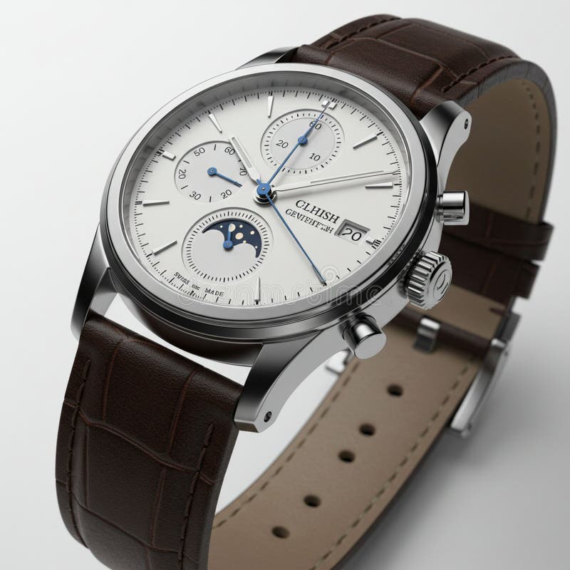 Elegant Wristwatch with a White Dial, Featuring Three Sub-dials for ...