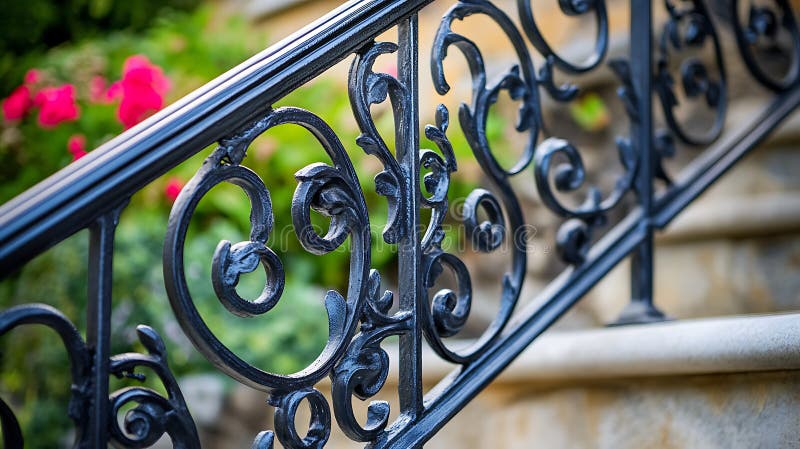Elegant Wrought Iron Railing with Floral Scrollwork Stock Illustration ...
