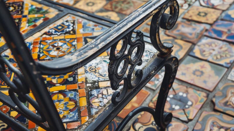 Elegant Wrought Iron Railing Over Traditional Ceramic Tile Flooring ...