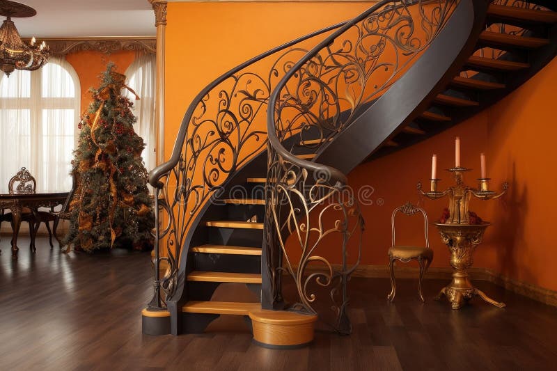 Elegant Wrought Iron Staircase in an Upscale Interior Stock Image ...