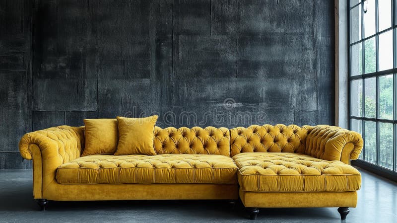 Elegant Yellow Chesterfield Sofa in Modern Loft Interior Stock ...