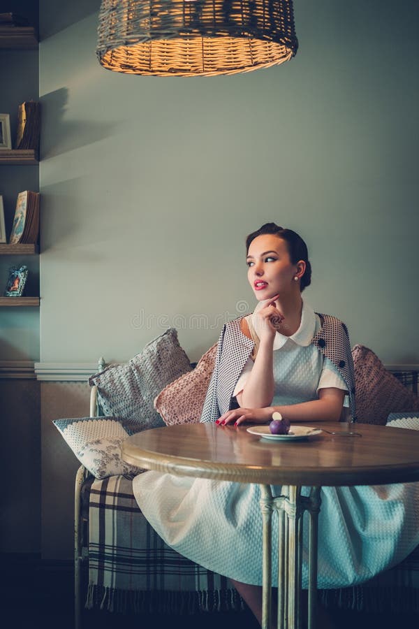 Elegant Young Lady Alone in a Cafe Stock Image - Image of lunch, drink ...