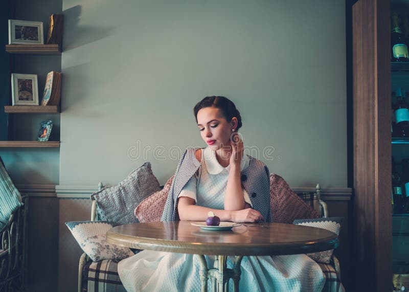 Elegant Young Lady Alone in a Cafe Stock Photo - Image of luxury, love ...