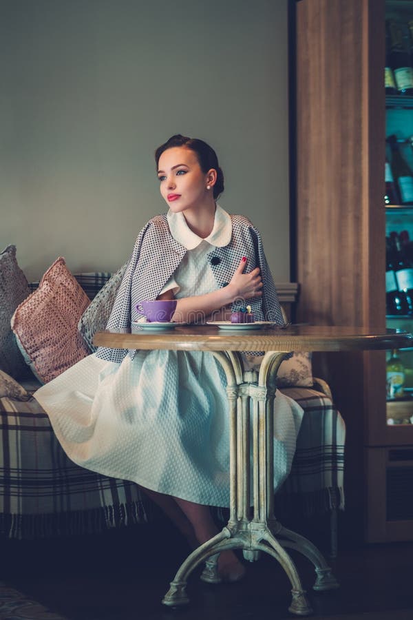 Elegant Young Lady Alone in a Cafe Stock Photo - Image of coffee, chic ...