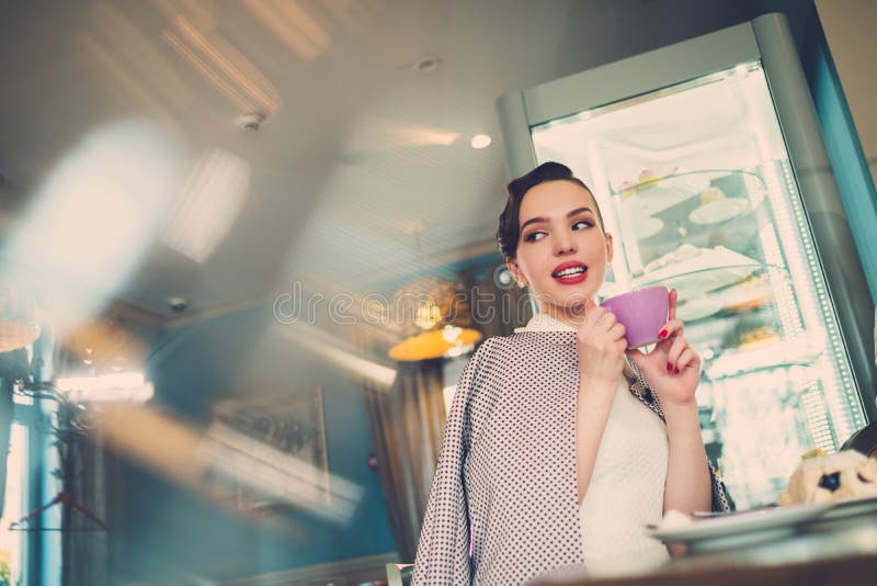 Elegant Young Lady Alone in a Cafe Stock Photo - Image of alone, lunch ...
