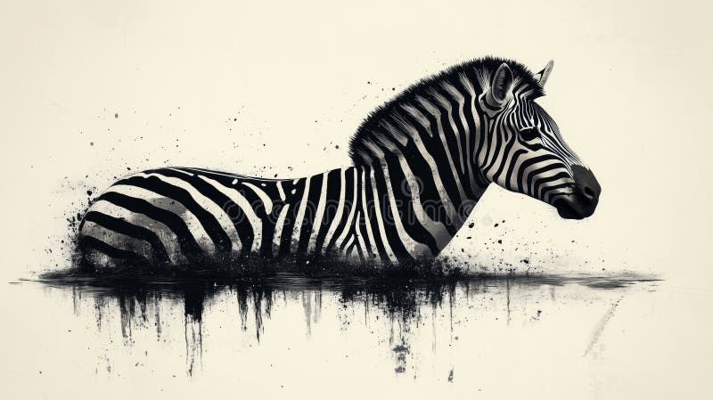 Elegant Zebra Portrait with Artistic Ink Splash Background Stock ...