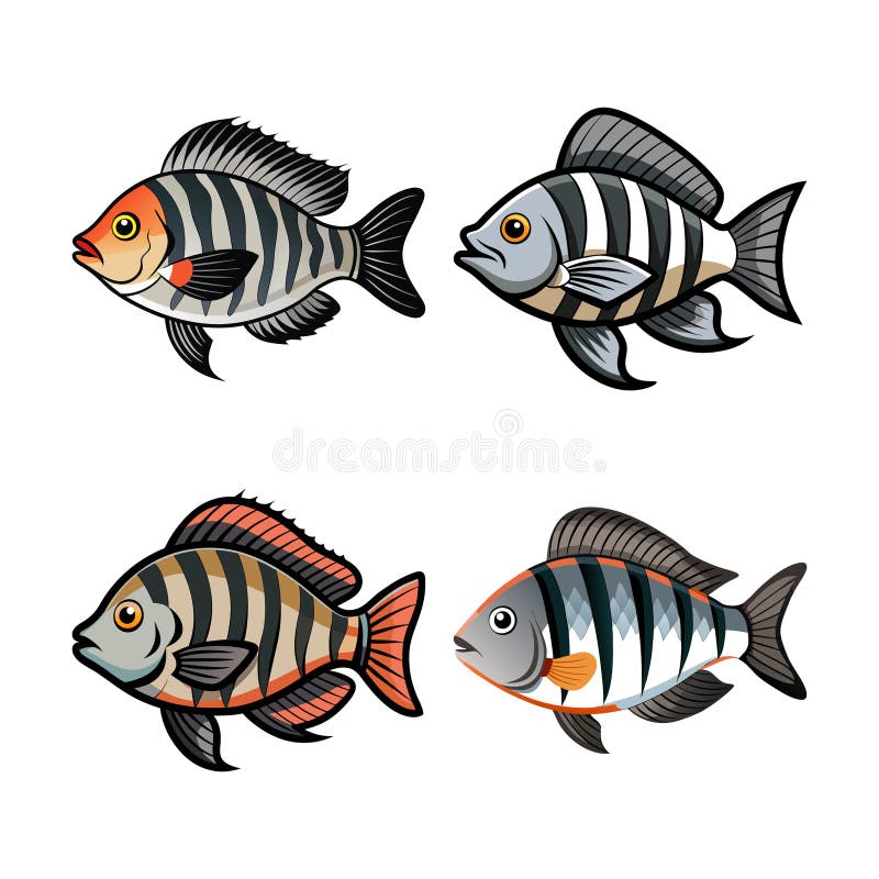 Elegant Zebra Tilapia Fish Color Design Stock Vector - Illustration of ...