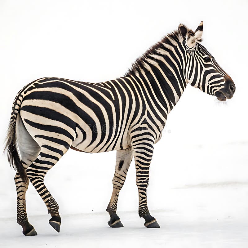 Elegant Zebra Walking on a White Background, Showcasing Its Distinctive ...