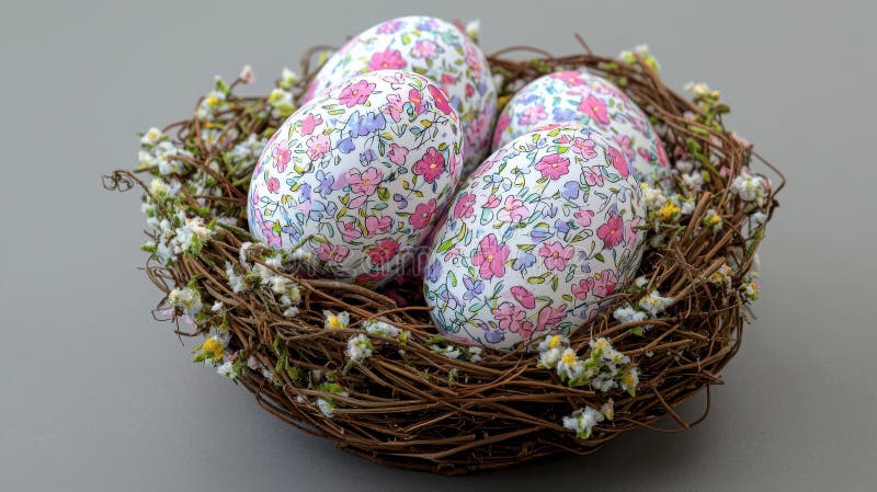 Elegantly Adorned Easter Eggs Rest in a Charming Rustic Nest ...