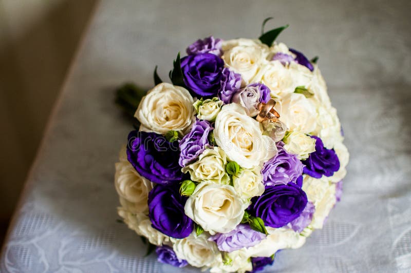 Elegantly Arranged Bouquet of White and Purple Roses Stock Photo ...