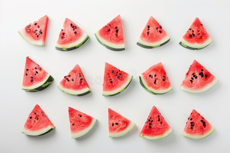 Elegantly Arranged Fresh Watermelon Slices on Pristine White Surface ...