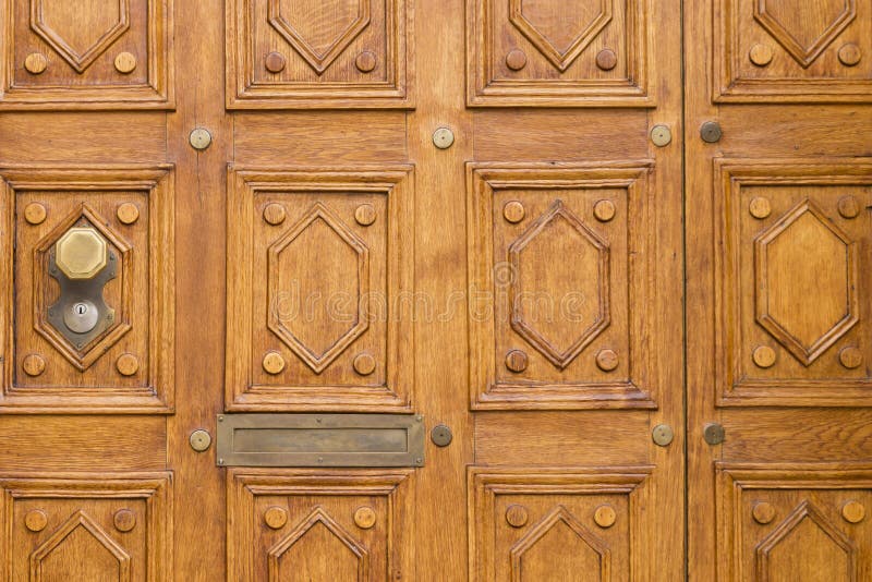 Elegant Carved Wooden Door with Square Pattern Stock Image - Image of ...