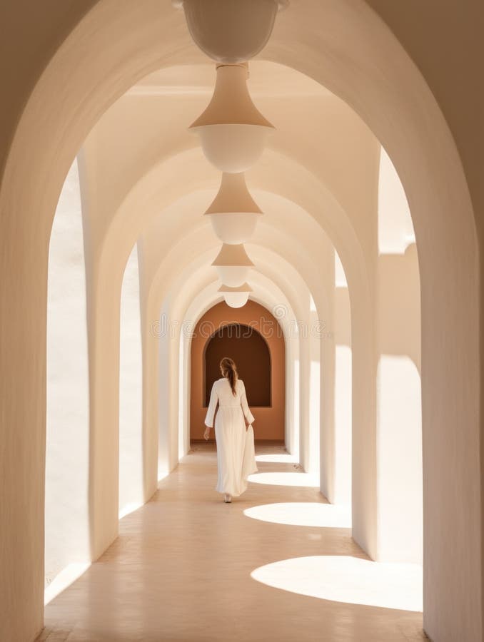 Elegantly Clad Female Standing in an Arched Corridor, Stock Photo ...