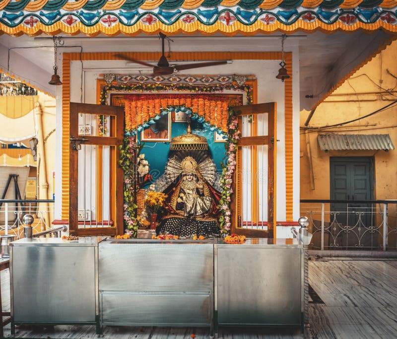 An Elegantly Decorated Temple Altar with Flowers and Garlands. Stock ...