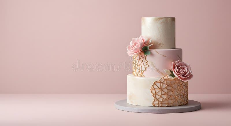 Elegantly Decorated Three-tiered Cake on a Soft Pink Backdrop ...