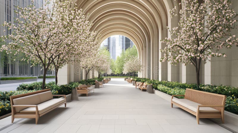 An Elegantly Designed Arched Walkway Featuring Concrete Walls and ...