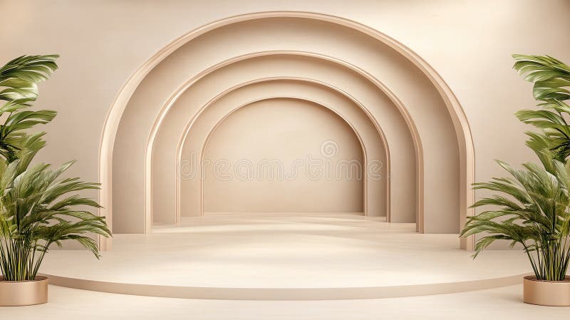 An Elegantly Designed Arched Walkway Featuring Concrete Walls and ...