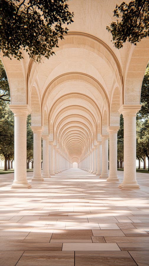 An Elegantly Designed Arched Walkway Featuring Concrete Walls and ...