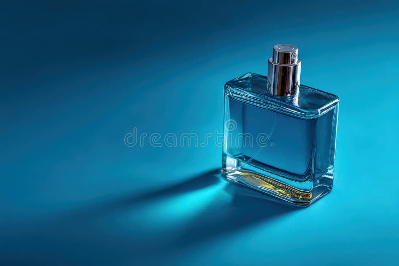 An Elegantly Designed Bottle of Perfume is Sitting on a Blue Table ...