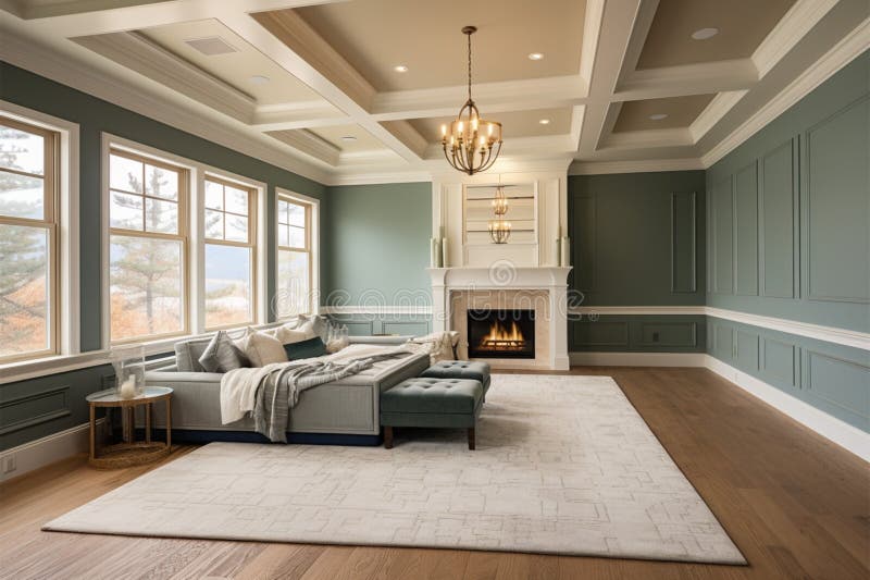 Elegantly Designed Master Bedroom Features Wainscoting, Crown Molding ...
