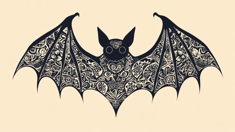 Elegantly Designed Vector Bat Silhouette Embellished with Intricate ...