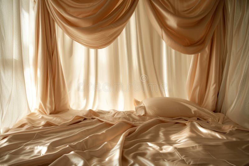 Elegantly Draped Canopy Over a Bed with Satin Bedding Stock Image ...