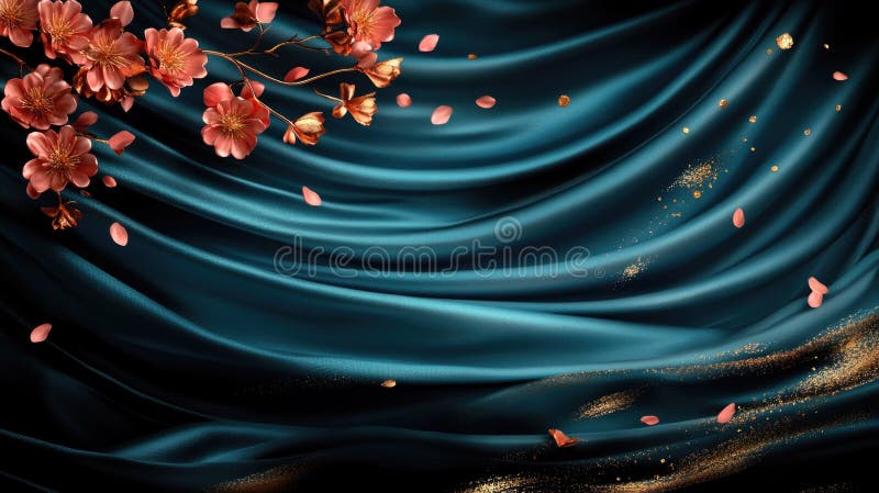Elegantly Draped Silk Background with Blossoms and Petals Stock Photo ...