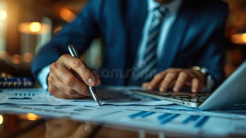 Elegantly Dressed Executive Analyzing Charts, Showcasing Expertise and ...