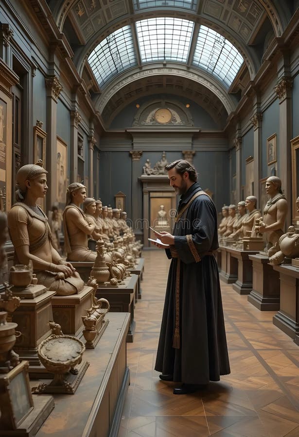 "Elegant Scholar in a Grand Classical Museum Gallery – Timeless Study ...