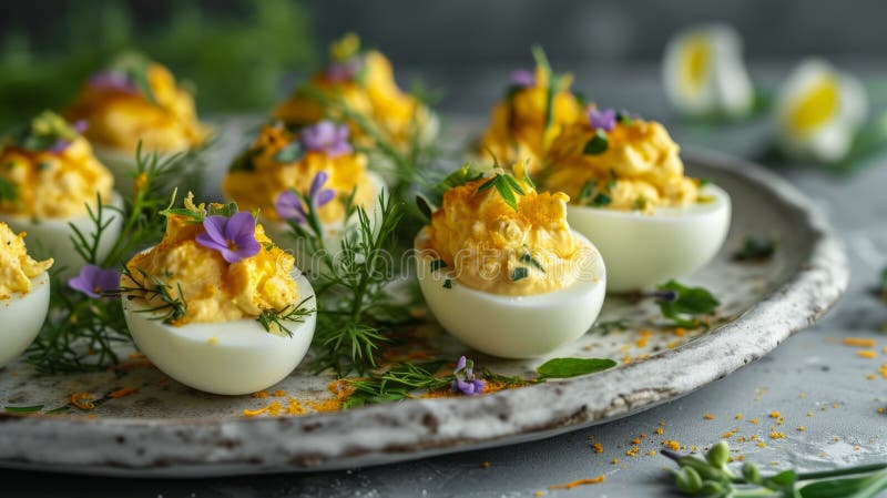 Elegantly Garnished Deviled Eggs for Easter Presentation Stock Photo ...