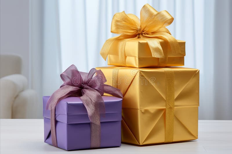 Beautifully Wrapped Multi-colored Gifts Tied with Decorative Ribbon on ...