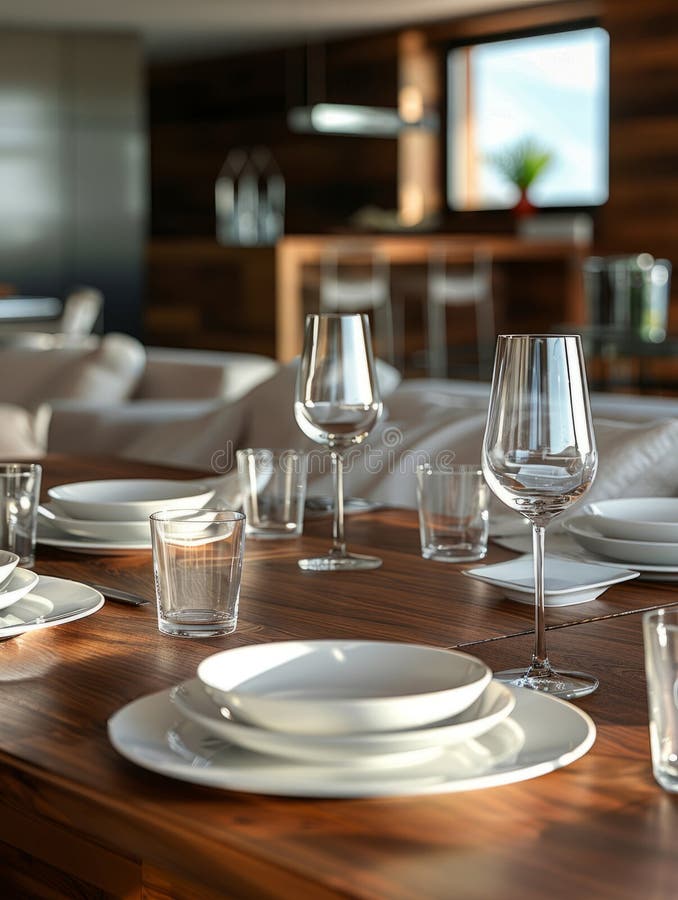 Elegantly Set Dining Table Glassware Plates Modern Kitchen Stock Photos ...