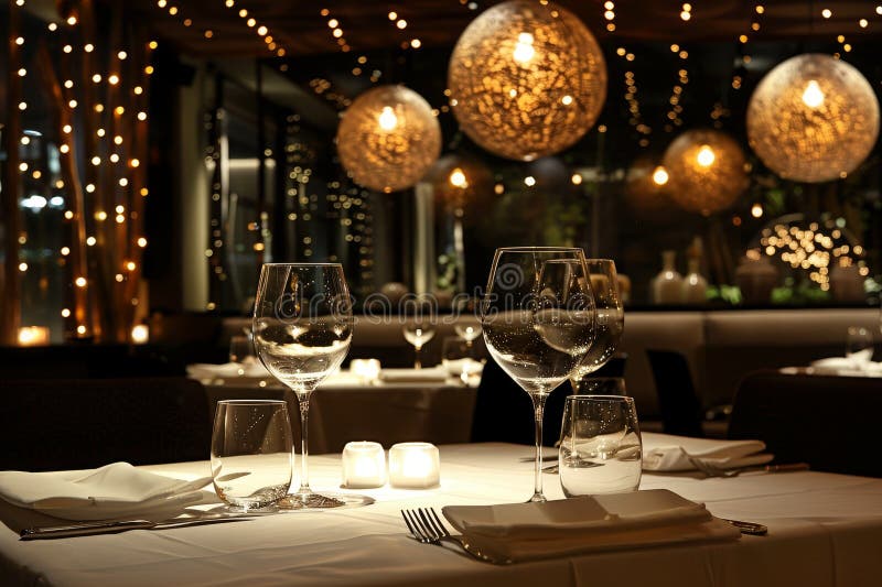 Elegantly Set Dining Table in a Luxurious Restaurant with a Romantic ...