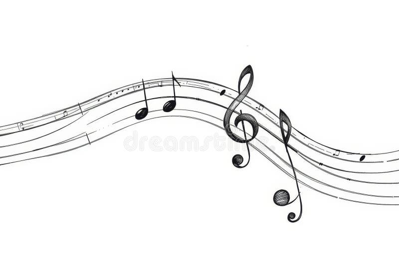 Elegantly Sketched Graphite Musical Notes on Pristine White Background ...