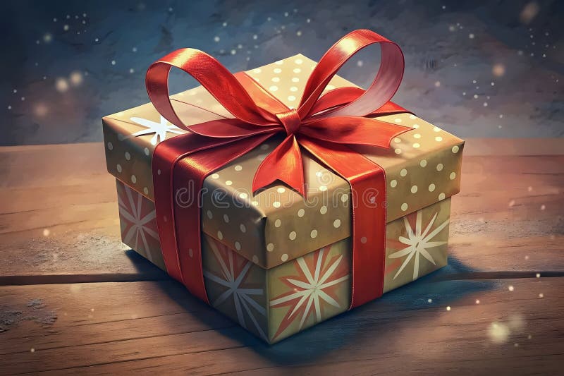 Elegantly Wrapped Gift Box on Wooden Surface Stock Illustration ...