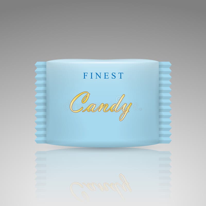 Realistic Packaged Candy Illustration on Reflective Surface Stock ...