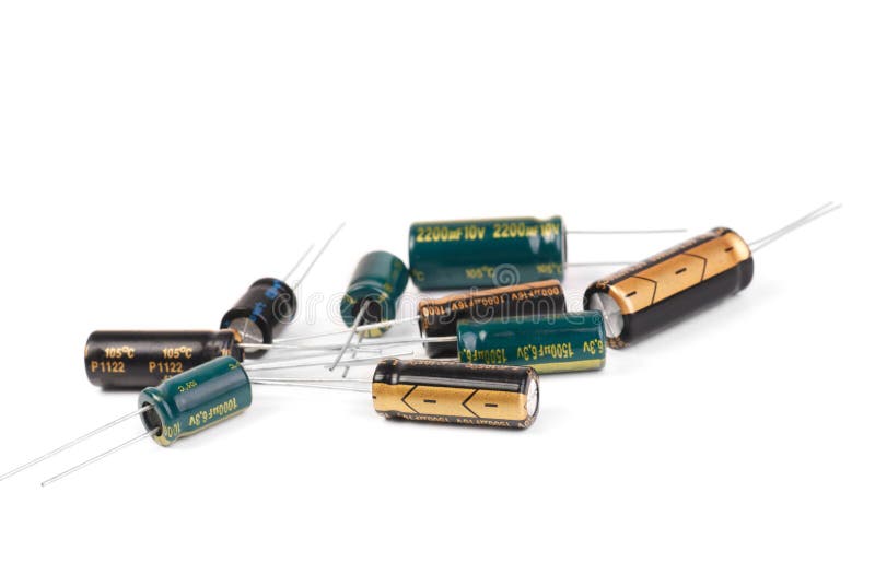 Elektrolytische Condensatoren Stock Afbeelding - Image of blauw, goud ...