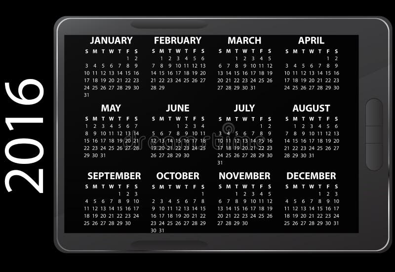 Elektronisk kalender 2016 stock illustrationer. Illustration av ...