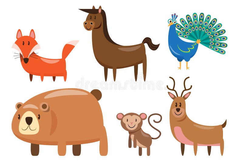 Set of Animals Wildlife Character Vector Illustration Stock Vector ...