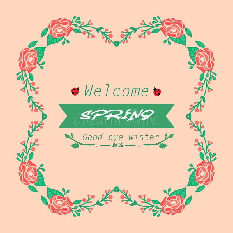 Element Design of Leaves and Rose Wreath Frame, for Welcome Spring ...