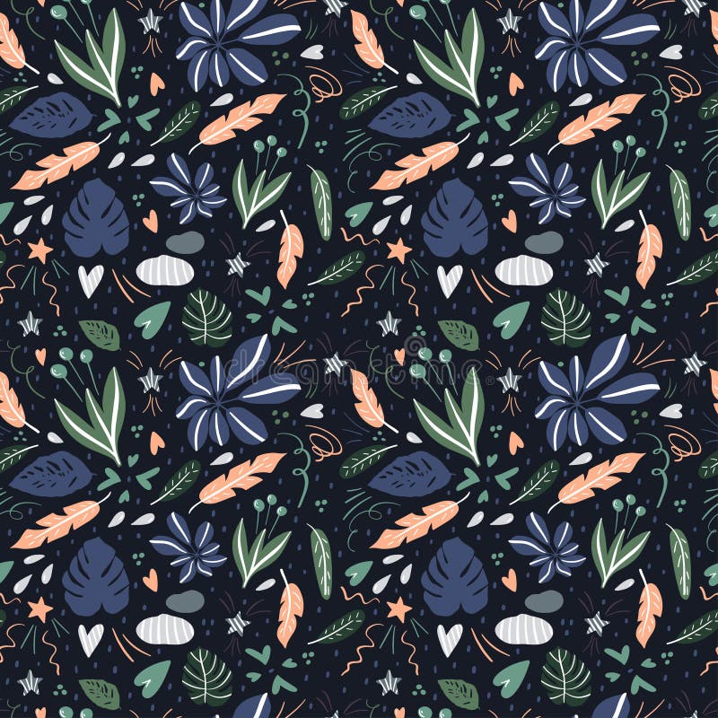 Element of Floral Seamless Pattern. Stylized Leaves and Flowers Stock ...
