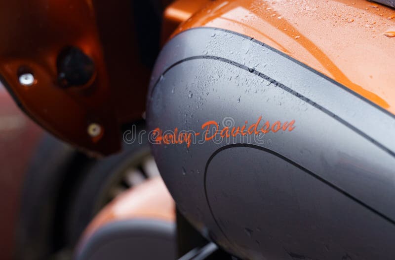 Element of a Harley-Davidson Motorcycle, Silver-orange Tank. Editorial ...