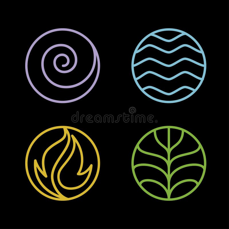 Nature 4 Elements Circle Logo Sign. Water, Fire, Earth, Air. Stock ...