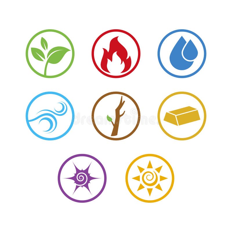 Five Elements and Nature Symbols Icon Set Vector Stock Vector ...